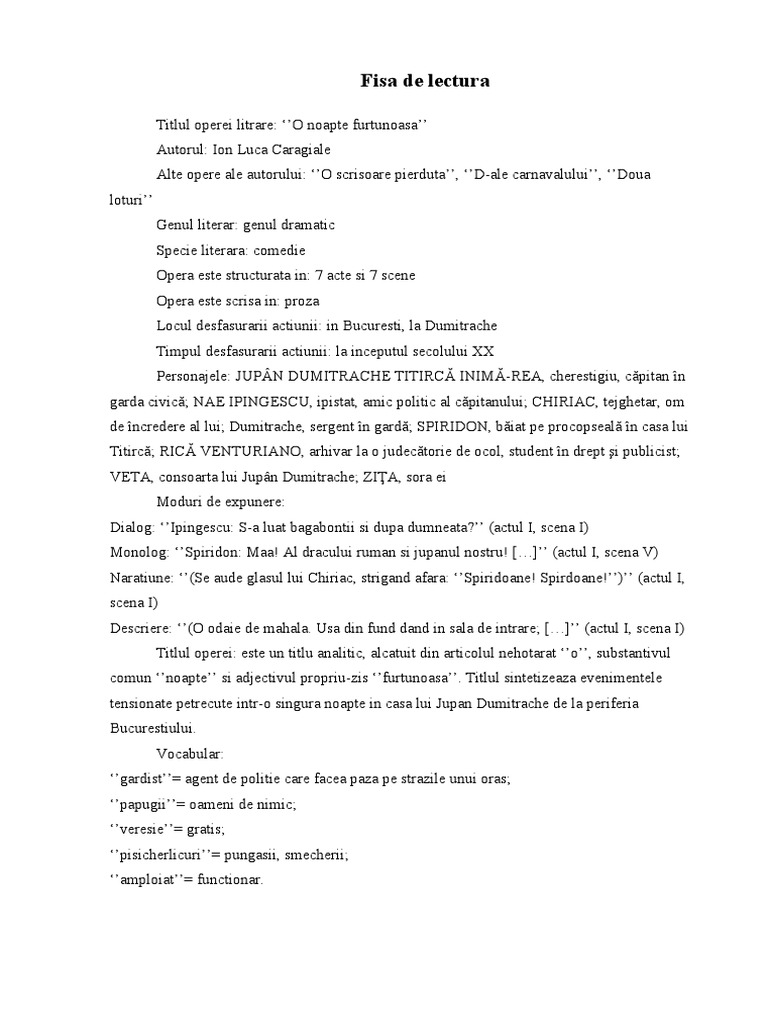 Fisa de Lectura | PDF