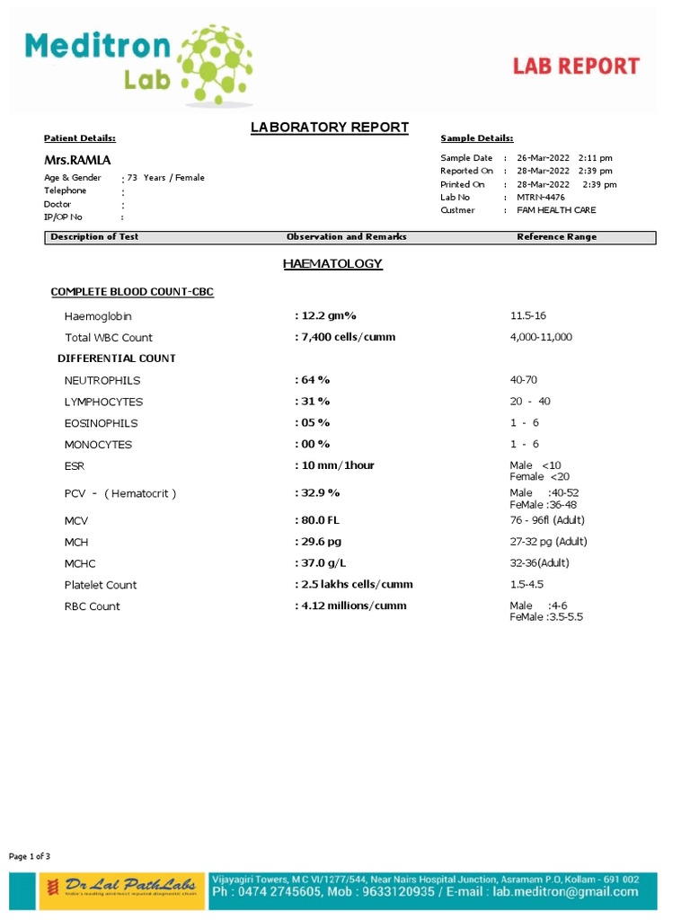 Laboratory Report: Haematology | Download Free PDF | Glycated ...