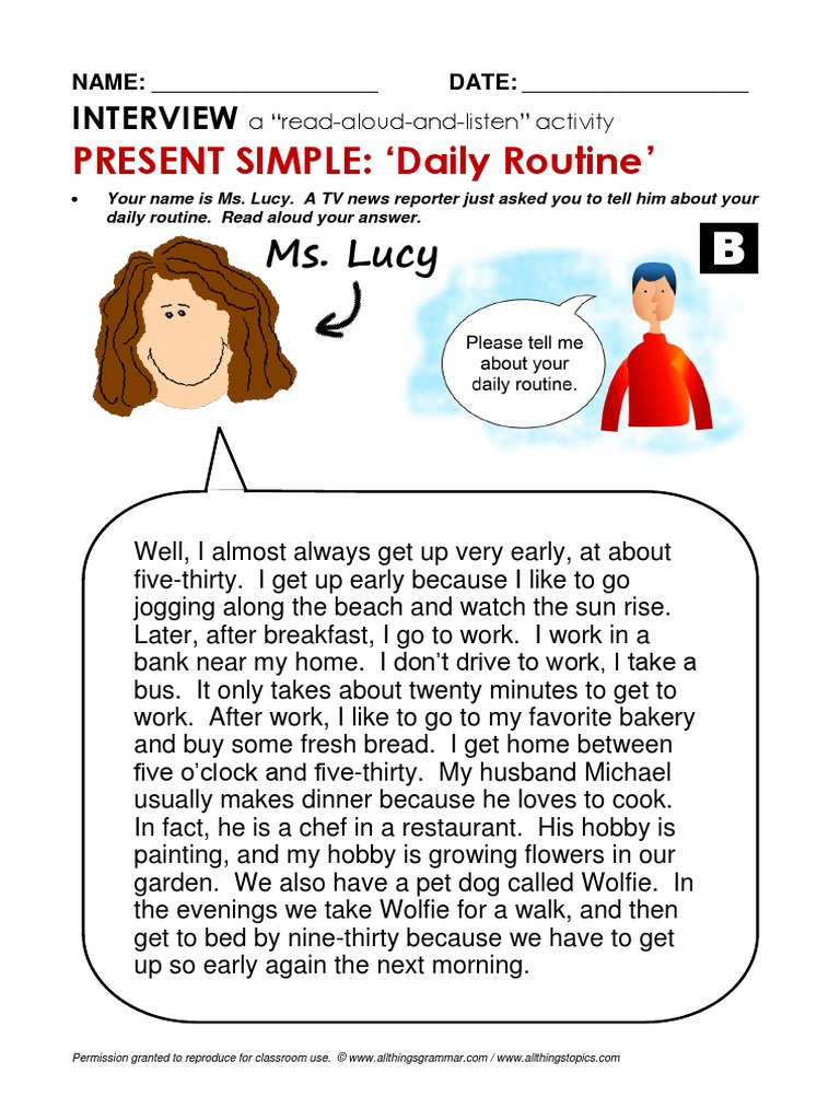 PRESENT SIMPLE: Daily Routine': Interview | PDF
