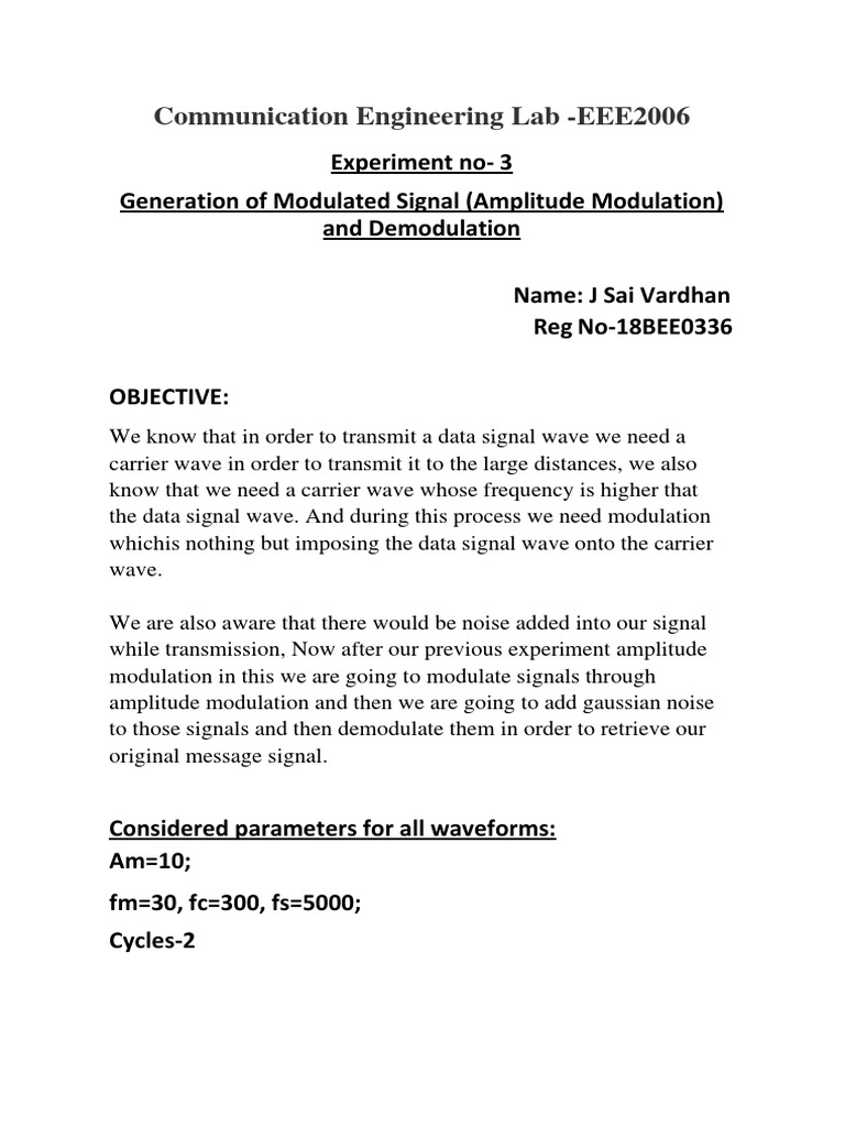 Communication Engineering Lab - EEE2006 | PDF | Modulation | Frequency Modulation