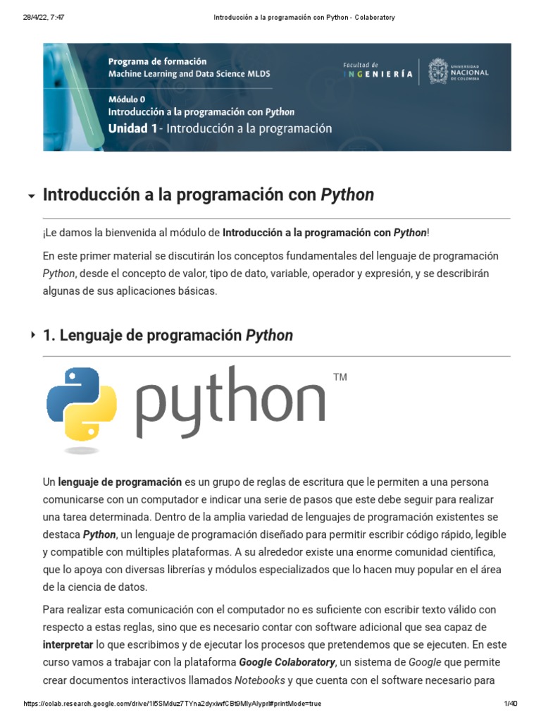 Introducción a La Programación Con Python - Colaboratory | PDF | Python ...