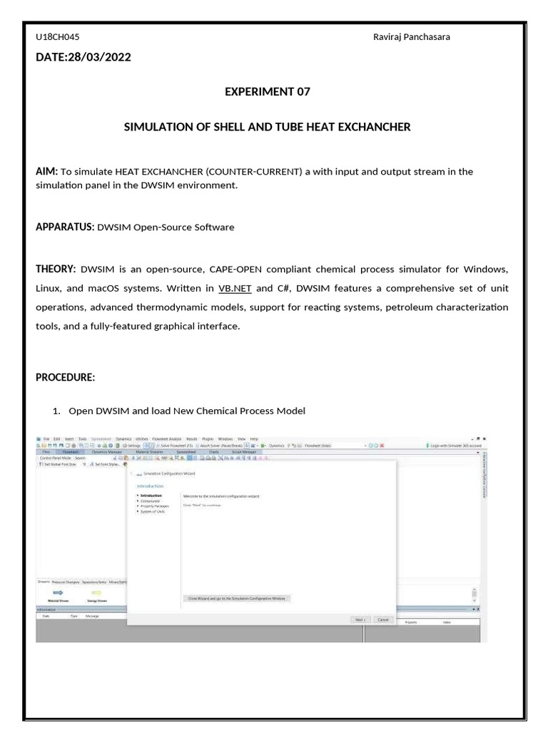 DATE:28/03/2022 Experiment 07 Simulation of Shell and Tube Heat ...