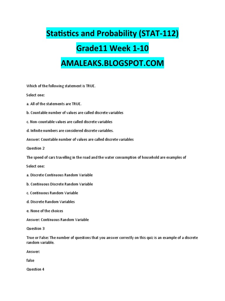Grade 11 Statistics Quiz | PDF | Statistical Hypothesis Testing ...