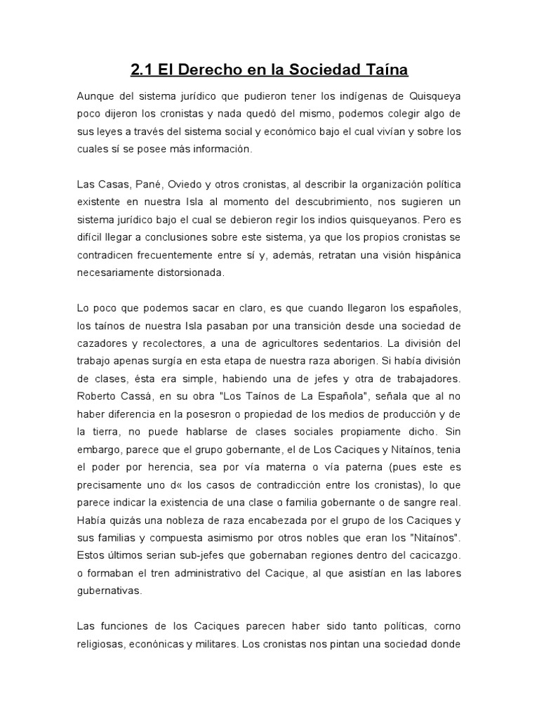 El Derecho en La Sociedad Taína | PDF