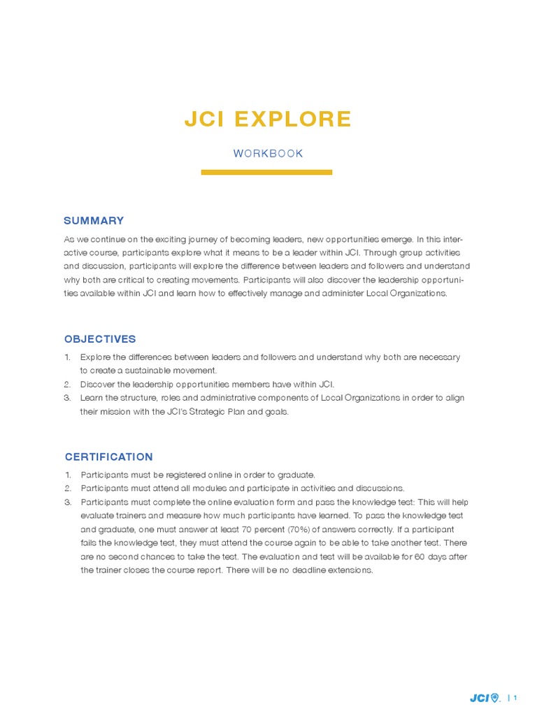JCI Explore-Workbook 23.9.2020 | PDF | Leadership | Community