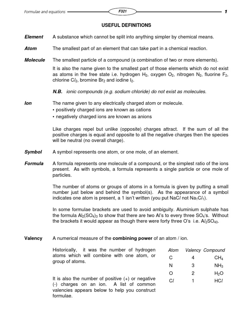 Element Atom Molecule: Useful Definitions | PDF | Ion | Molecules