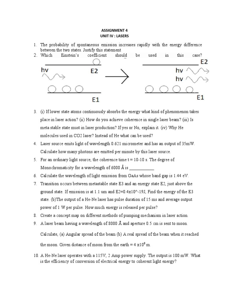 Assignment 4 Unit Iv: Lasers | PDF