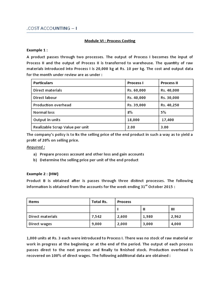 Process Costing Questions Sheet Assignment | PDF | Cost | Output (Economics)