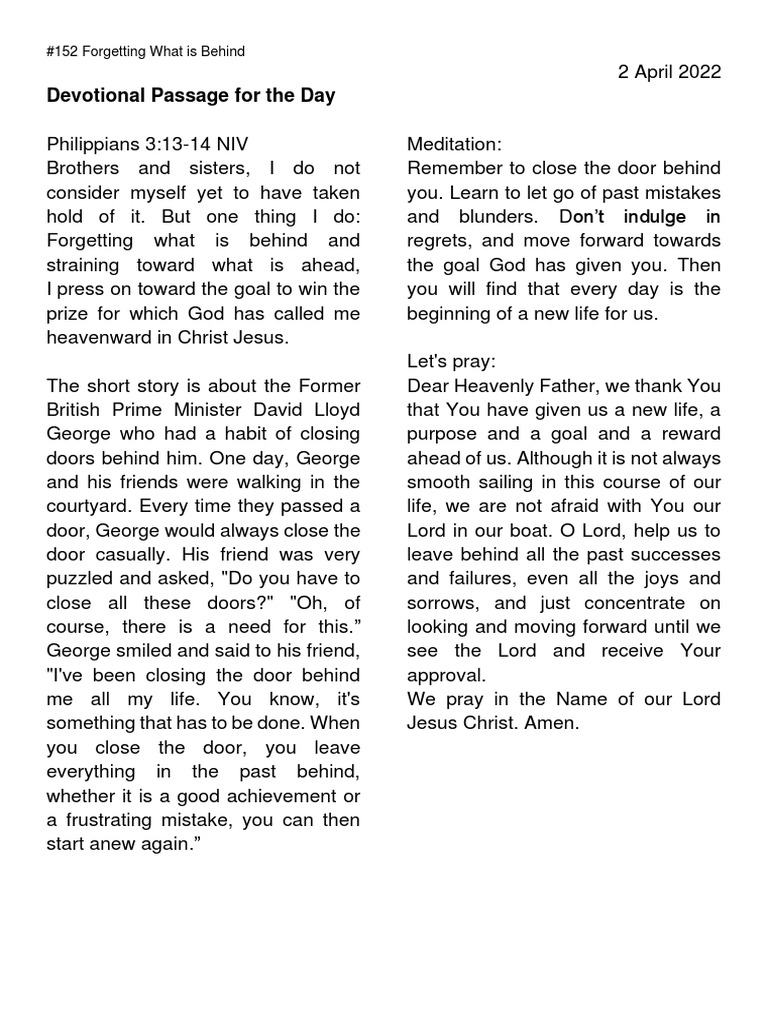 #152 (20220402) Forgetting What Is Behind | PDF