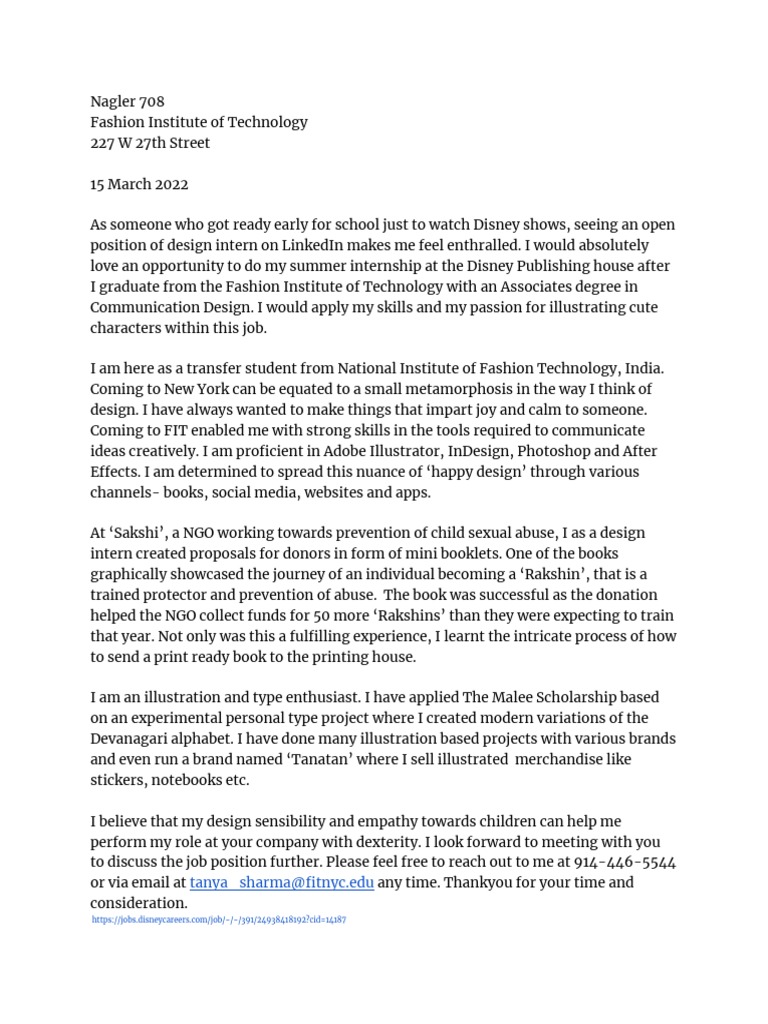 Cover Letter - Disney | PDF