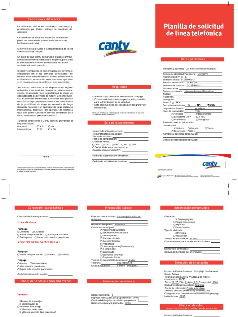 Solicitud de Línea Telefónica Cantv | PDF