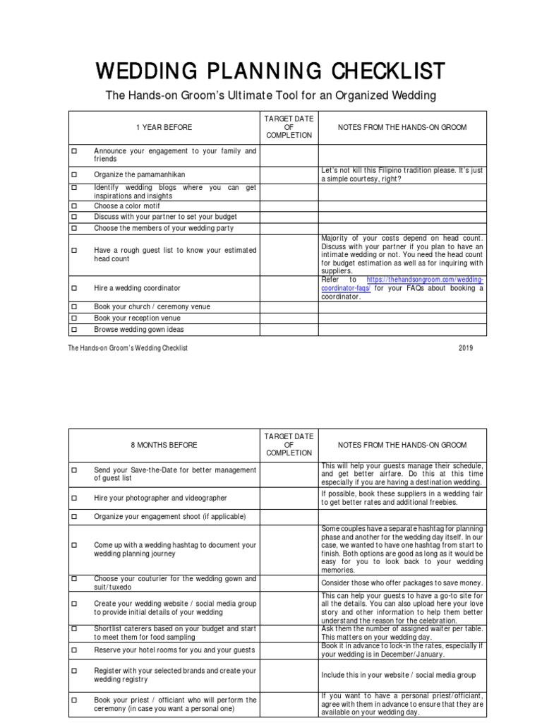 PH Wedding Planning Checklist | PDF | Wedding | Marriage License