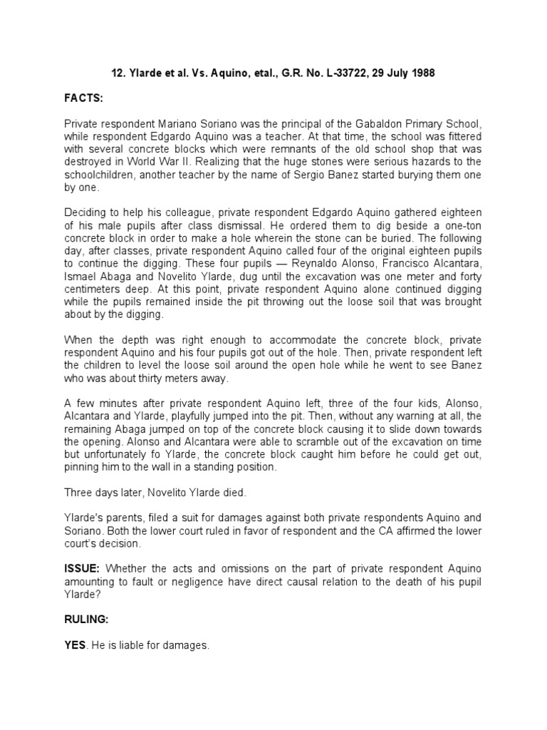 Ylarde Et Al. vs. Aquino, Et Al., G.R. No. L-33722, 29 July 1988 | PDF ...