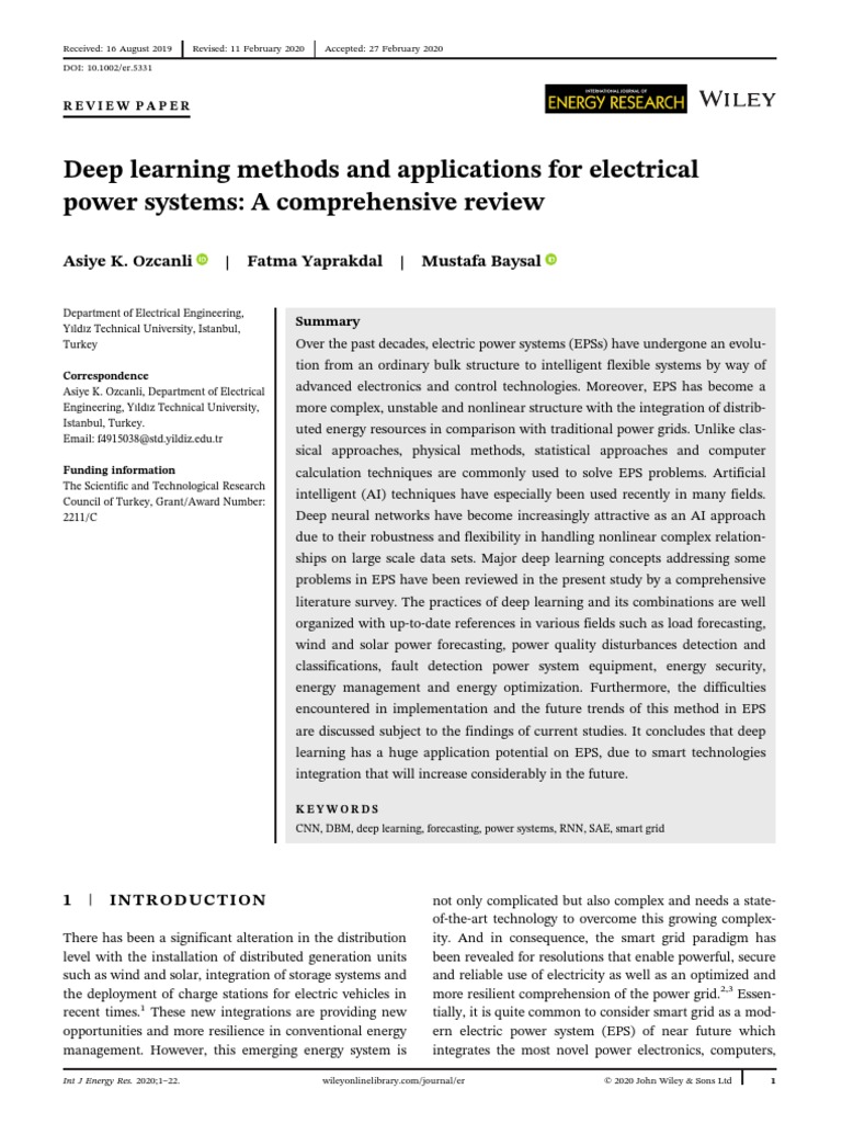 Deep Learning Methods And Applications For Electrical Power Systems A Comprehensive Review Pdf