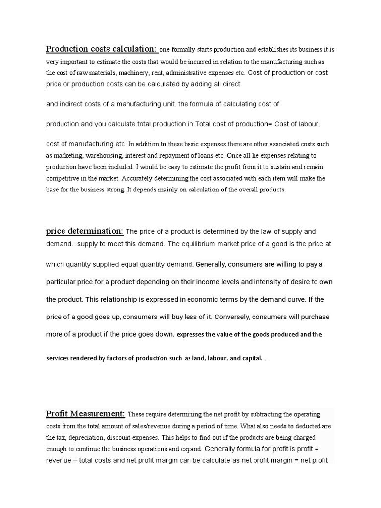 Production Costs Calculation | PDF | Prices | Marketing