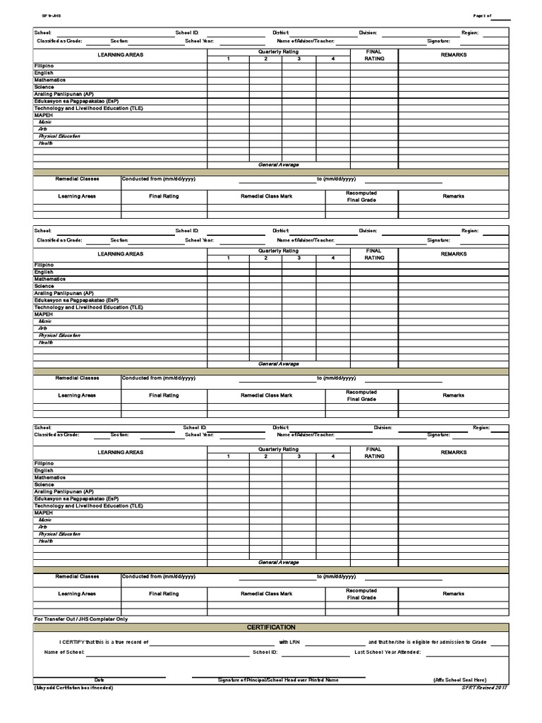 Junior High School Report Card | PDF | Middle Schools