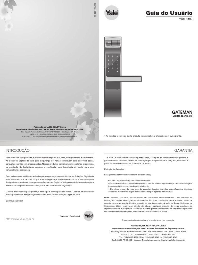 Manual Instalação Fechadura Digital Yale 4109 | PDF | Teclado de ... Manual Instalação Fechadura Digital Yale 4109 | PDF | Teclado de ...