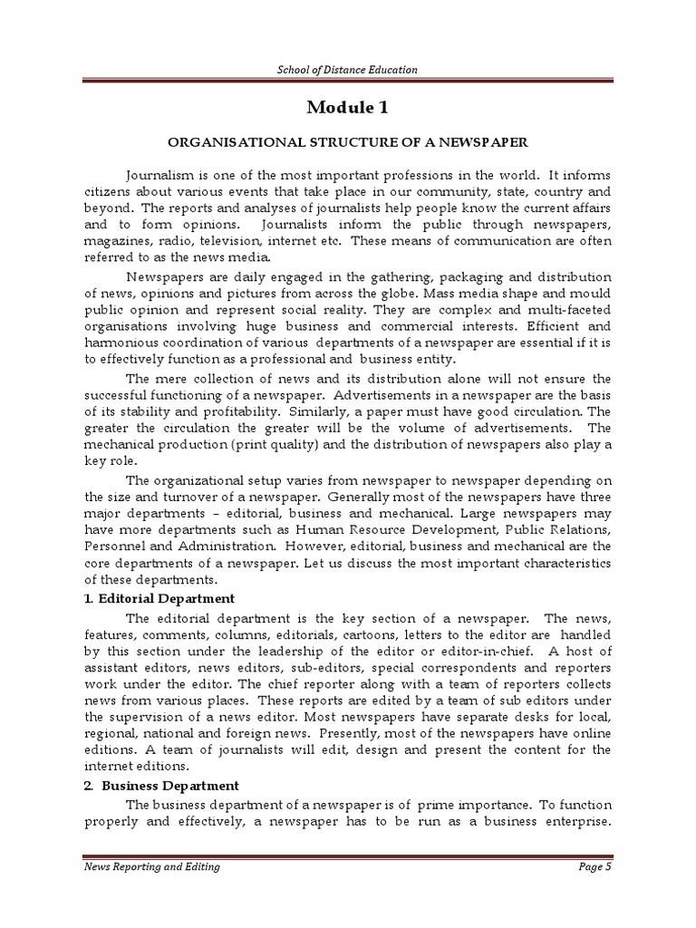 Organizational Structure of A Newspaper | PDF