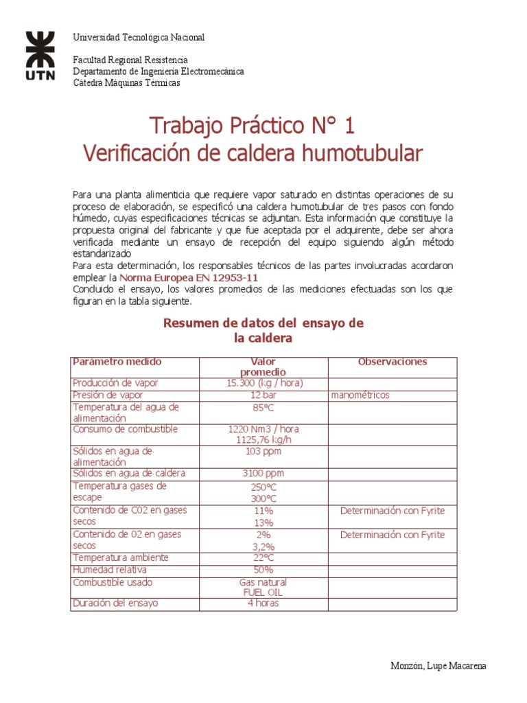 TP N°1 - Combustion - Caldera Humotubular | PDF | Caldera | Combustión