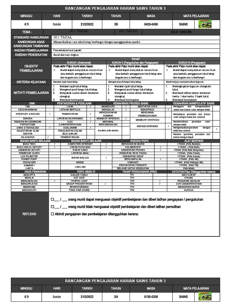 RPH SN Tahun 3 (Autorecovered) | PDF
