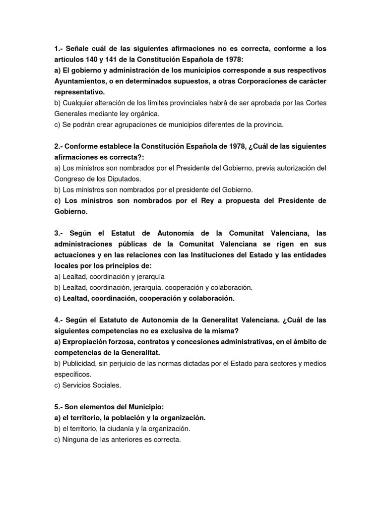 Plantilla Correctora Primer Ejercicio 1 | PDF | Gobierno local | Justicia