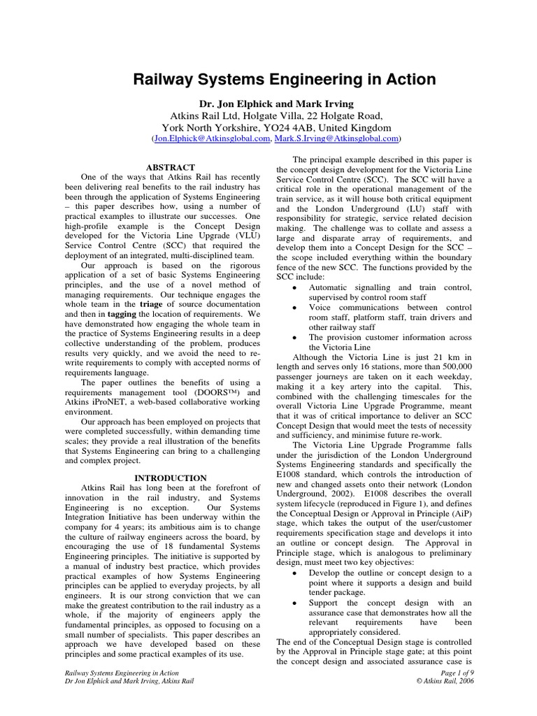 Railway Systems Engineering in Action Paper | PDF | Design | Life Cycle ...