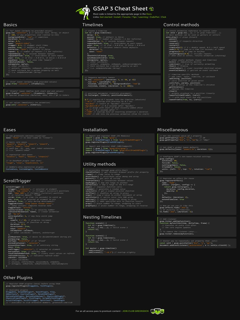 GSAP 3 Cheat Sheet: Basics Timelines Control Methods | PDF | Computer ...