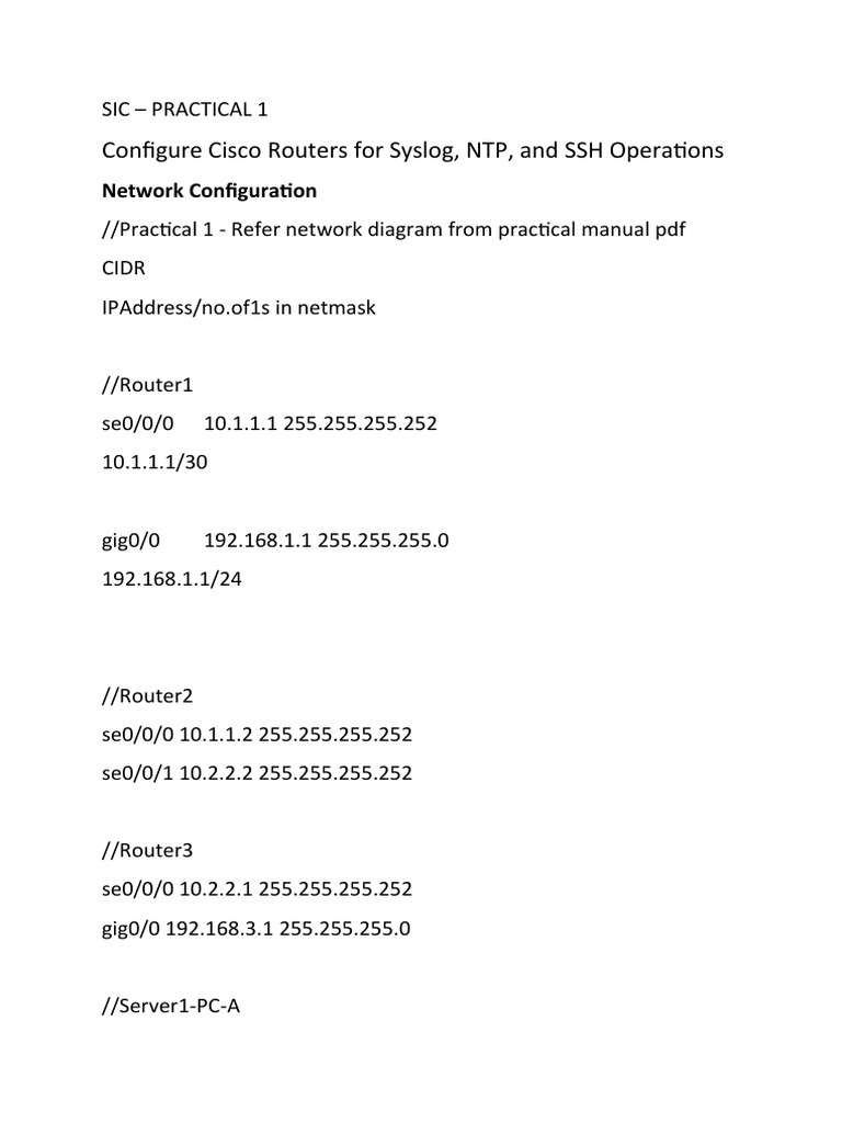 Configure Cisco Routers For Syslog, NTP, and SSH Operations: Network Configuration | Download ...