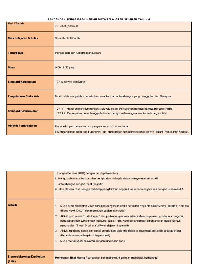 NEW RPH Sejarah Tahun 6 Malaysia Dan Dunia - Copy (Repaired) | PDF