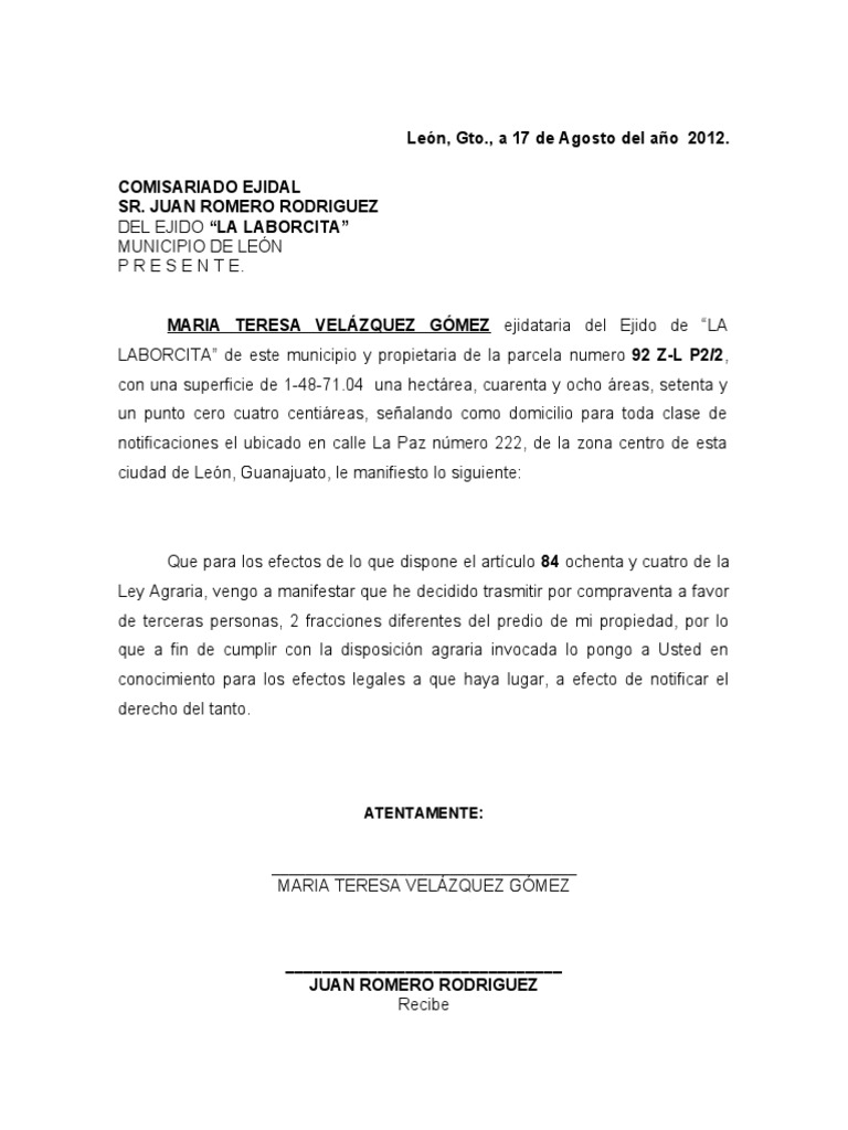 Solicitud de Compraventa Ejidal | PDF