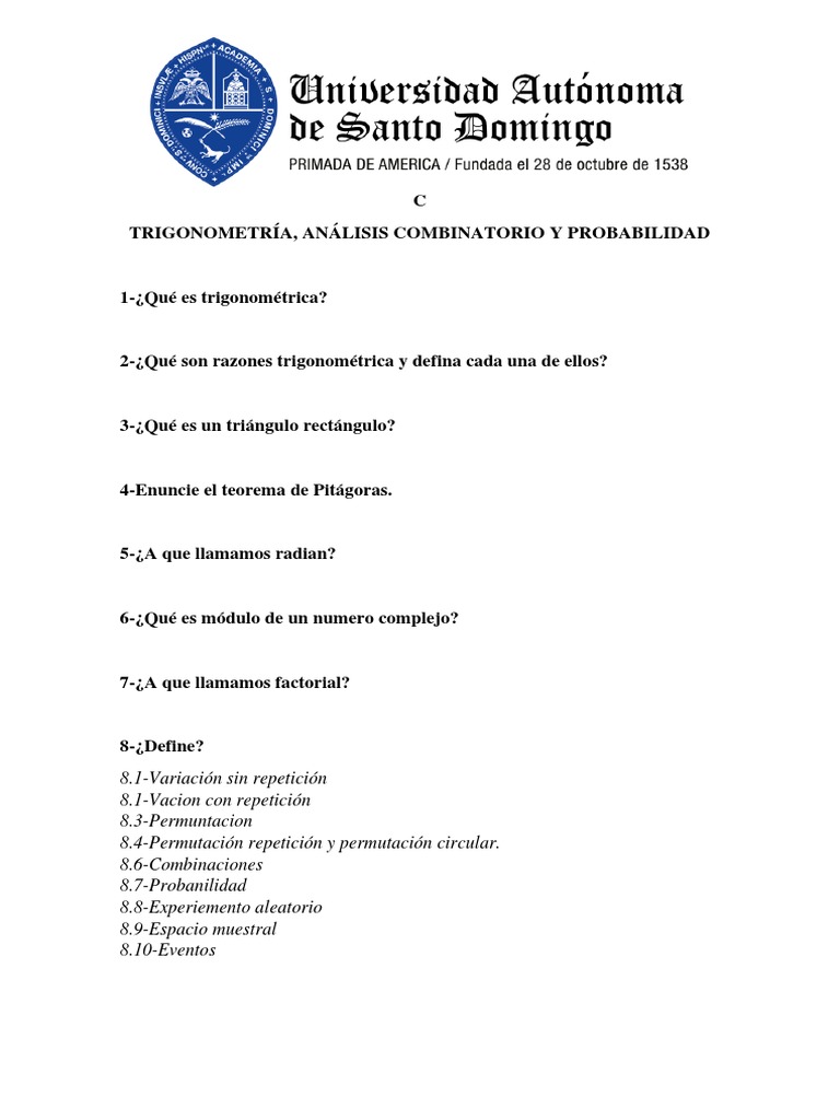 Unidad 7C Trigonometria y Analisi Combinatorio Probabilidad | PDF ...