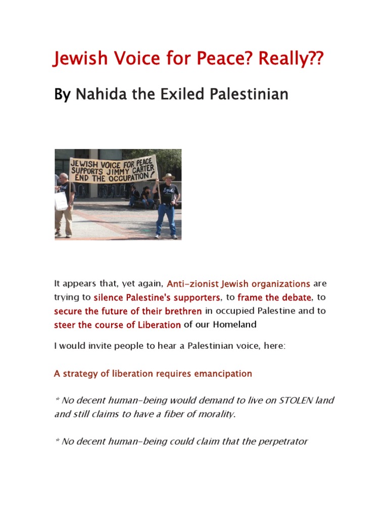Jewish Voice for Peace? Really?? - By Nahida the Exiled Palestinian ...