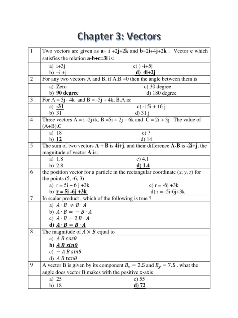 Vectors Questions | PDF | Euclidean Vector | Classical Mechanics