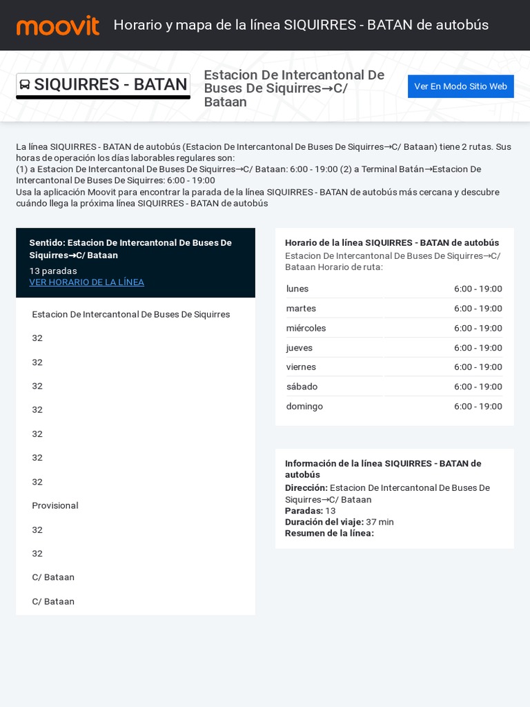 Siquirres - Batan: Horario y Mapa de La Línea SIQUIRRES - BATAN de ...