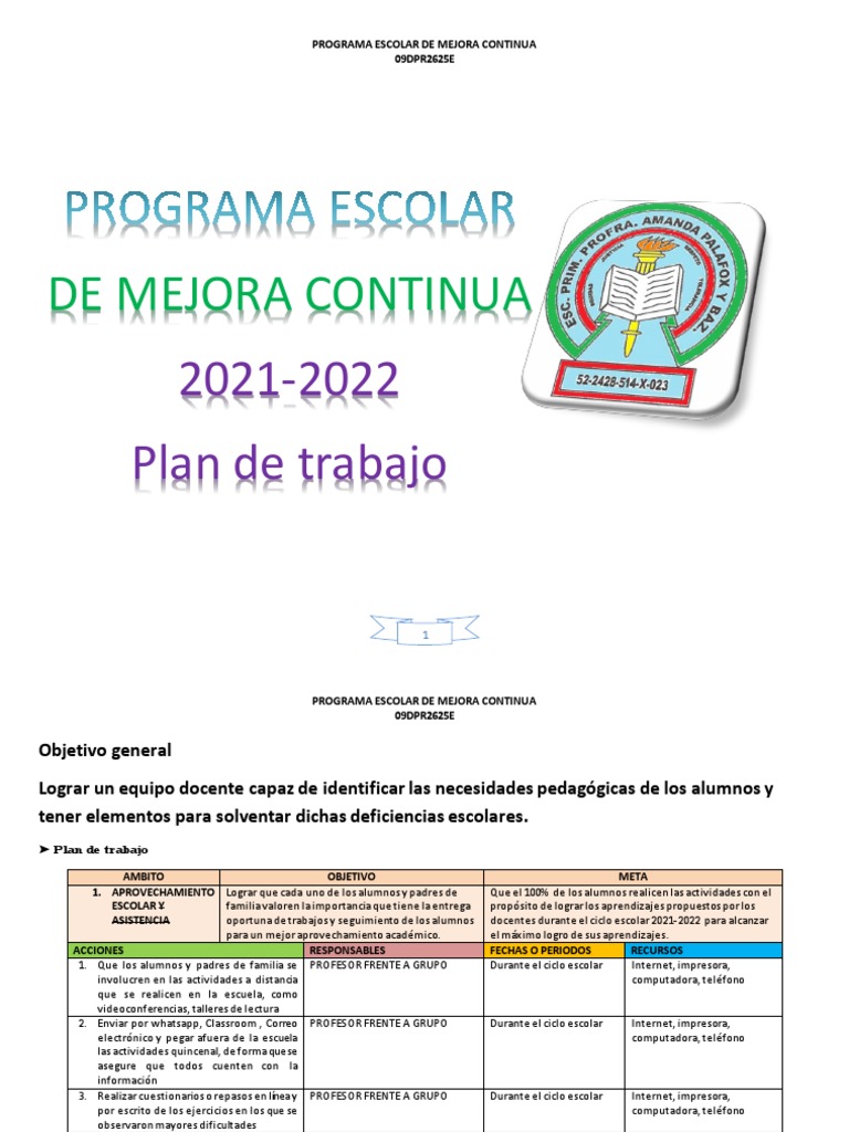 Plan de Trabajo Del Pemc 21-22 Amanda | PDF | Internet | Maestros