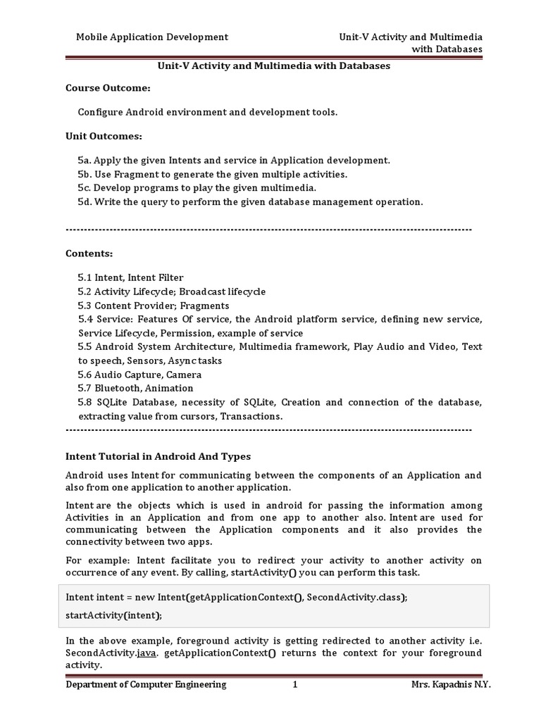 Unit-5 Activity and Multimedia With Databases | PDF | Mobile App ...