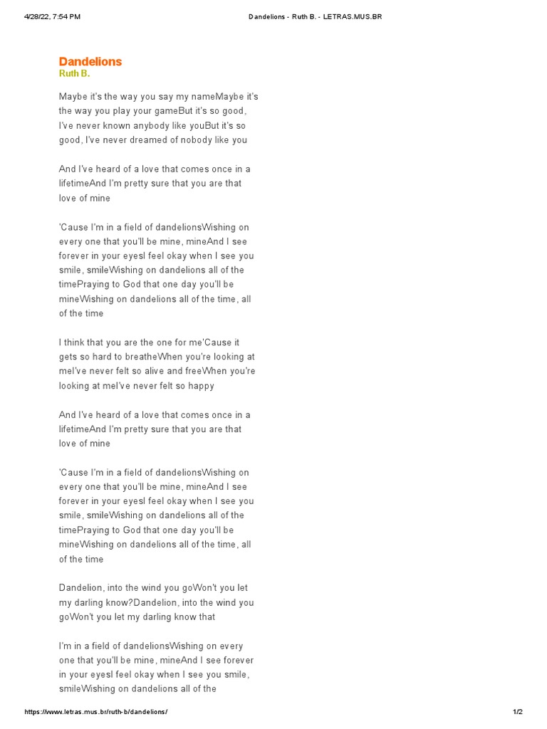 Dandelions - Ruth B. | PDF | Art | Poetry