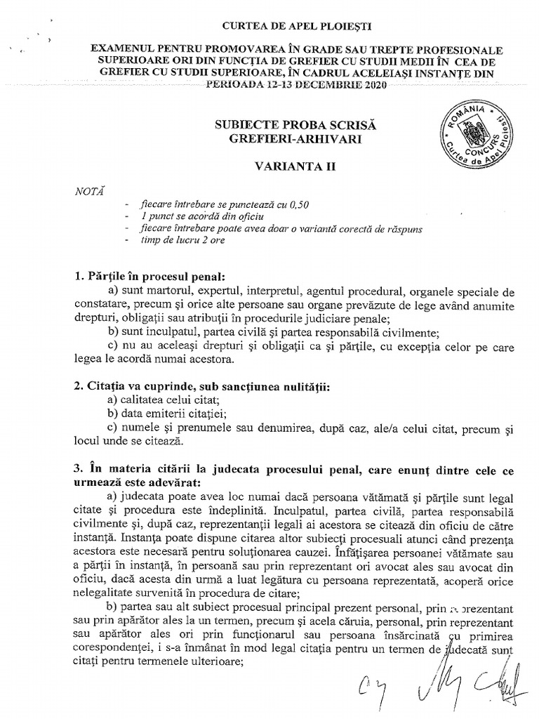 Grile Grefier Arhivar | PDF