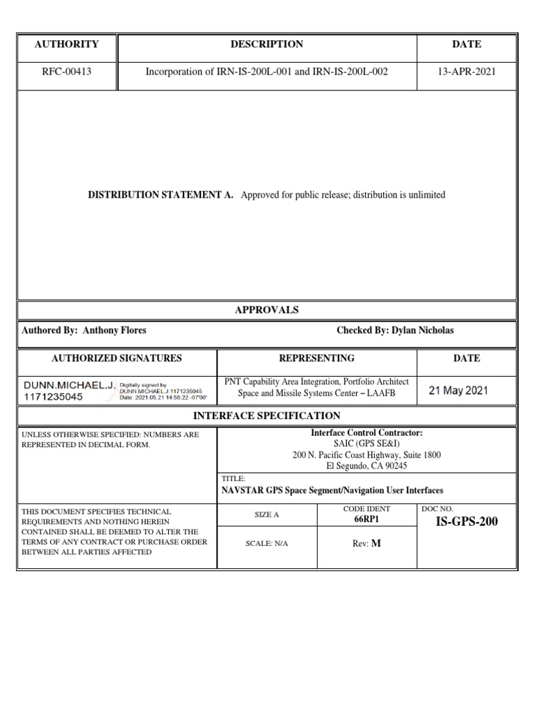 GPS Interface Specification is-GPS-200, Revision M - May 2021 | PDF