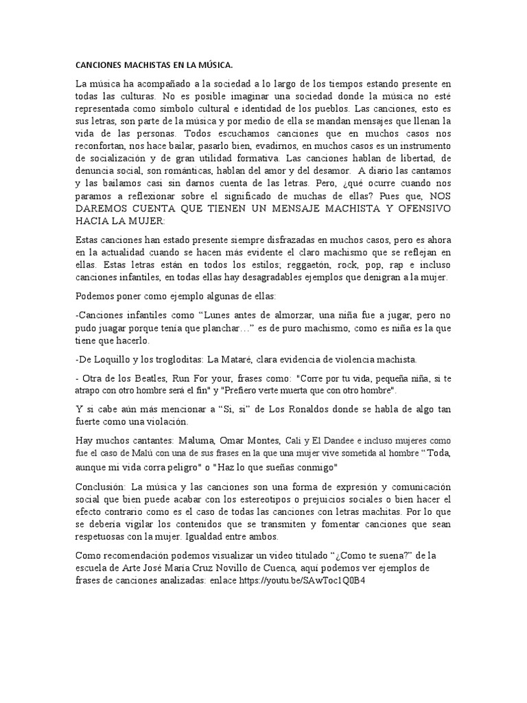 Canciones Machistas en La Música | PDF | Canciones | Machismo