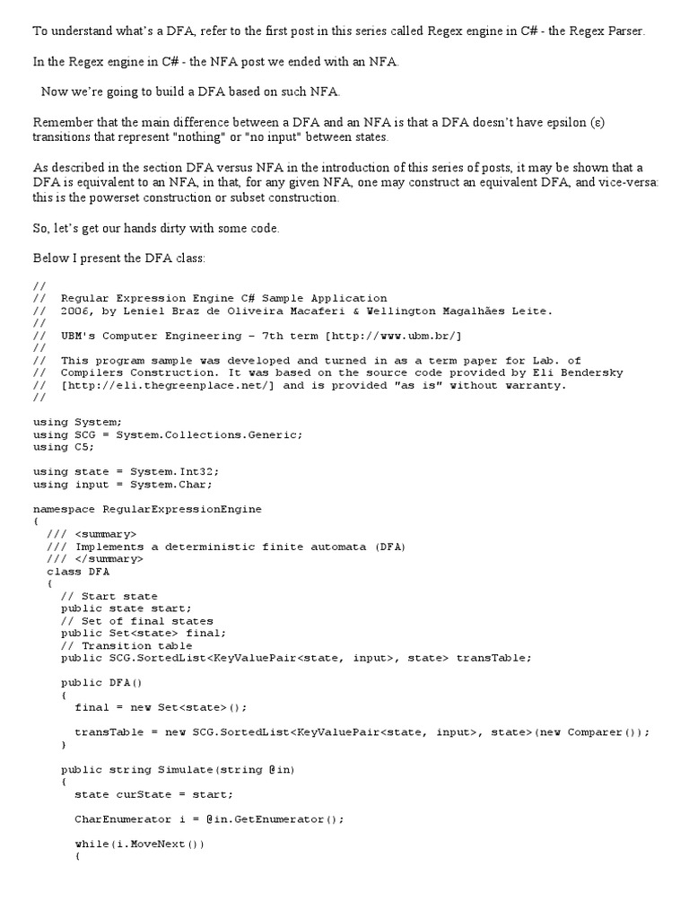 Regex Engine In C The Dfa Pdf Computer Science Theoretical Computer Science