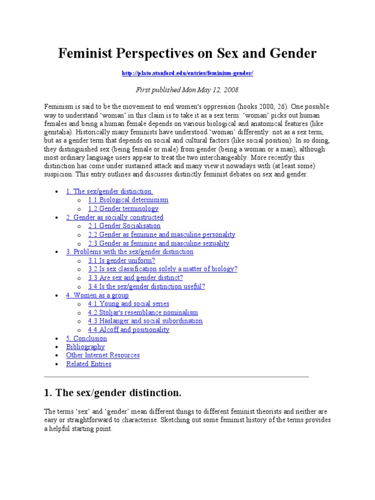 Feminist Perspectives on Sex and Gender | Gender Role | Gender