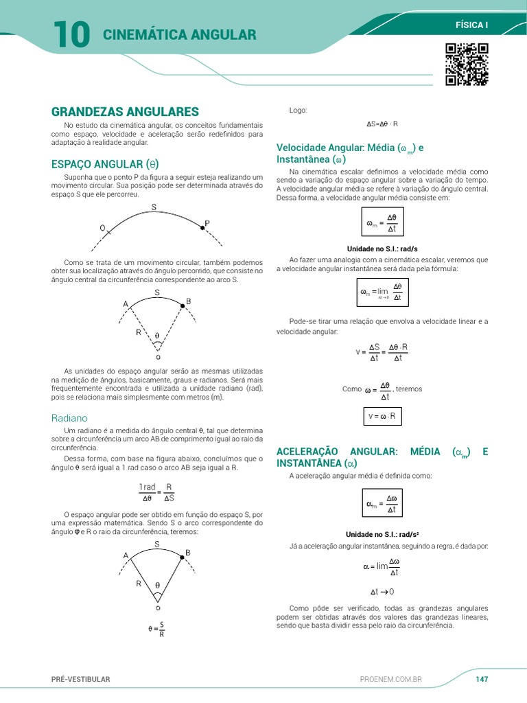 Cinemática Angular: Grandezas Angulares | PDF | Ângulo | Cinemática