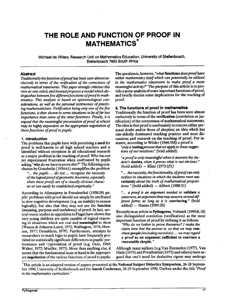 The Role and Function of Proof in Mathematics | PDF | Mathematical ...
