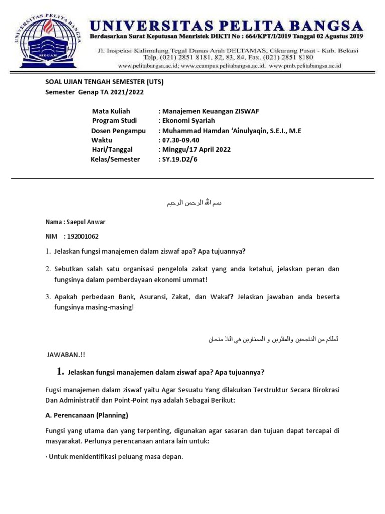 UTS Smt6 Saepul Anwar Manajemen Keuangan Ziswaf | PDF