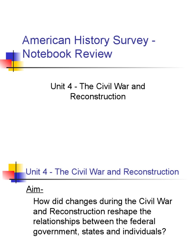American History Survey - Notebook Review: Unit 4 - The Civil War and ...