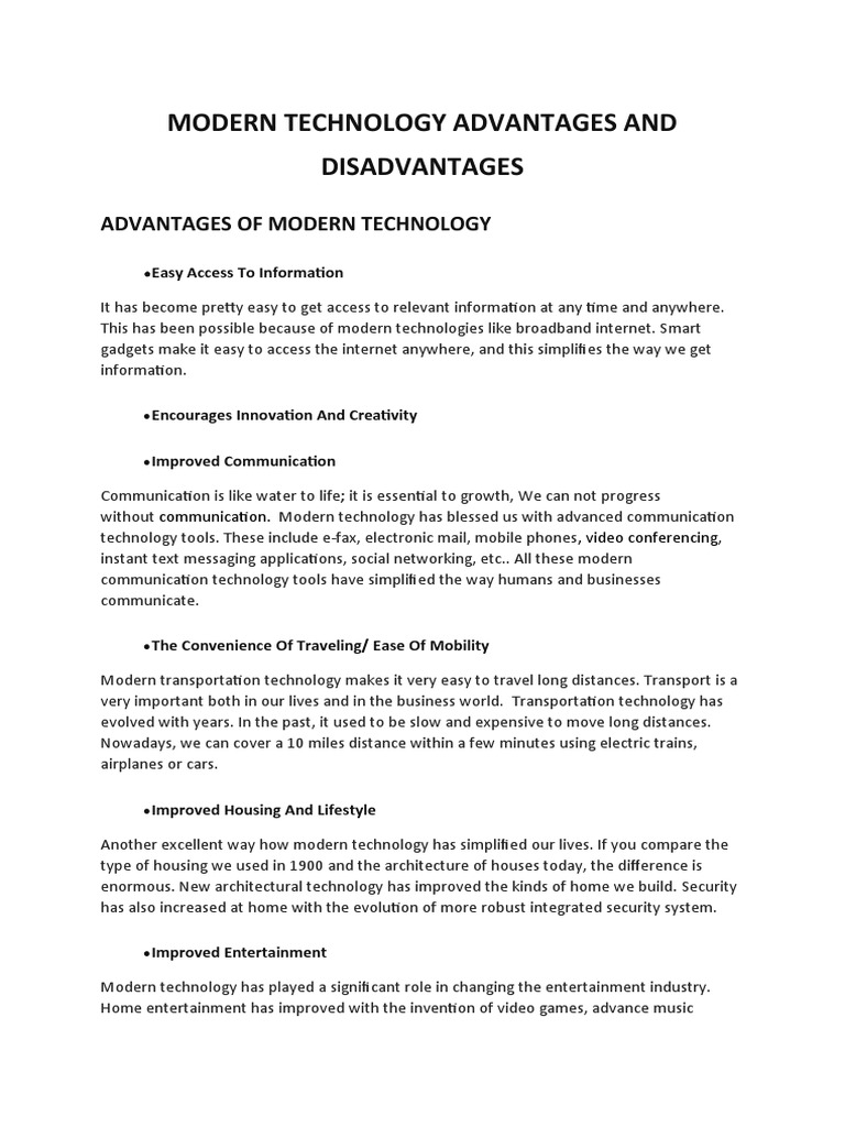 Advantages and Disadvantages of Technology | PDF | Educational ...