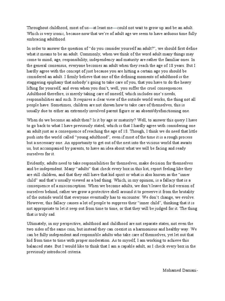 Adult Essay | PDF | Adults | Social Psychology