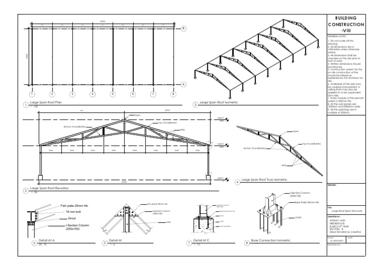 Building Construction - Viii: Large Span Roof Plan 1 Large Span Roof ...