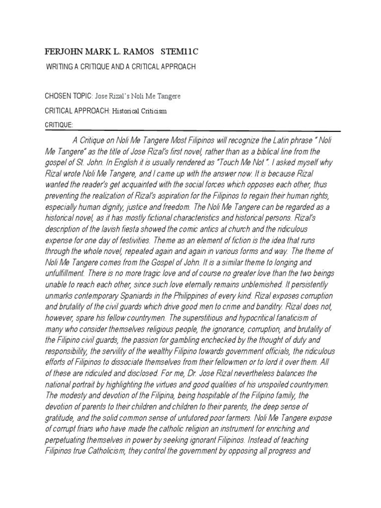 Writing A Critique and A Critical Approach Chosen Topic Critical ...
